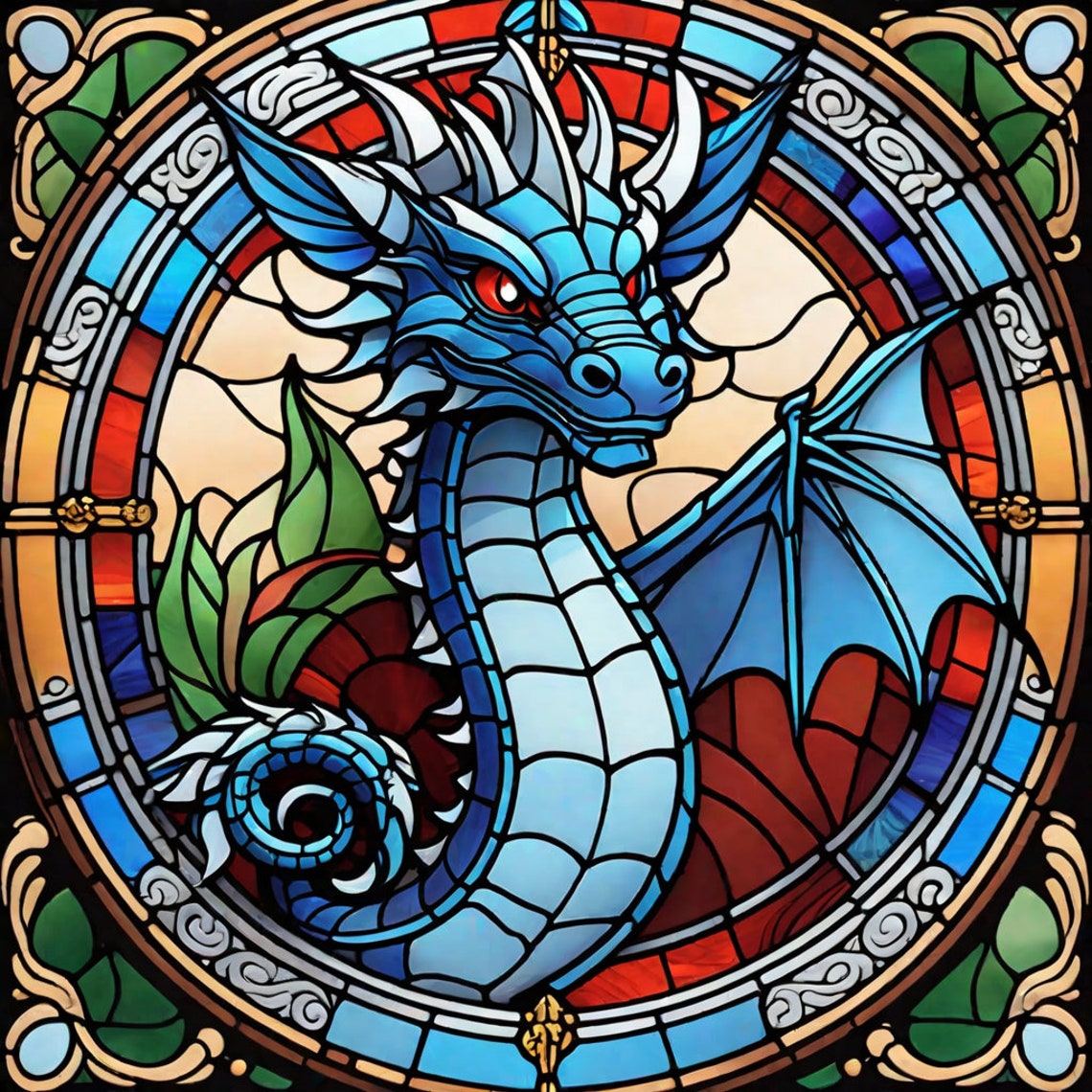 50 Stained Glass Dragons Bundle PNG High Resolution Big Stained Wall ...