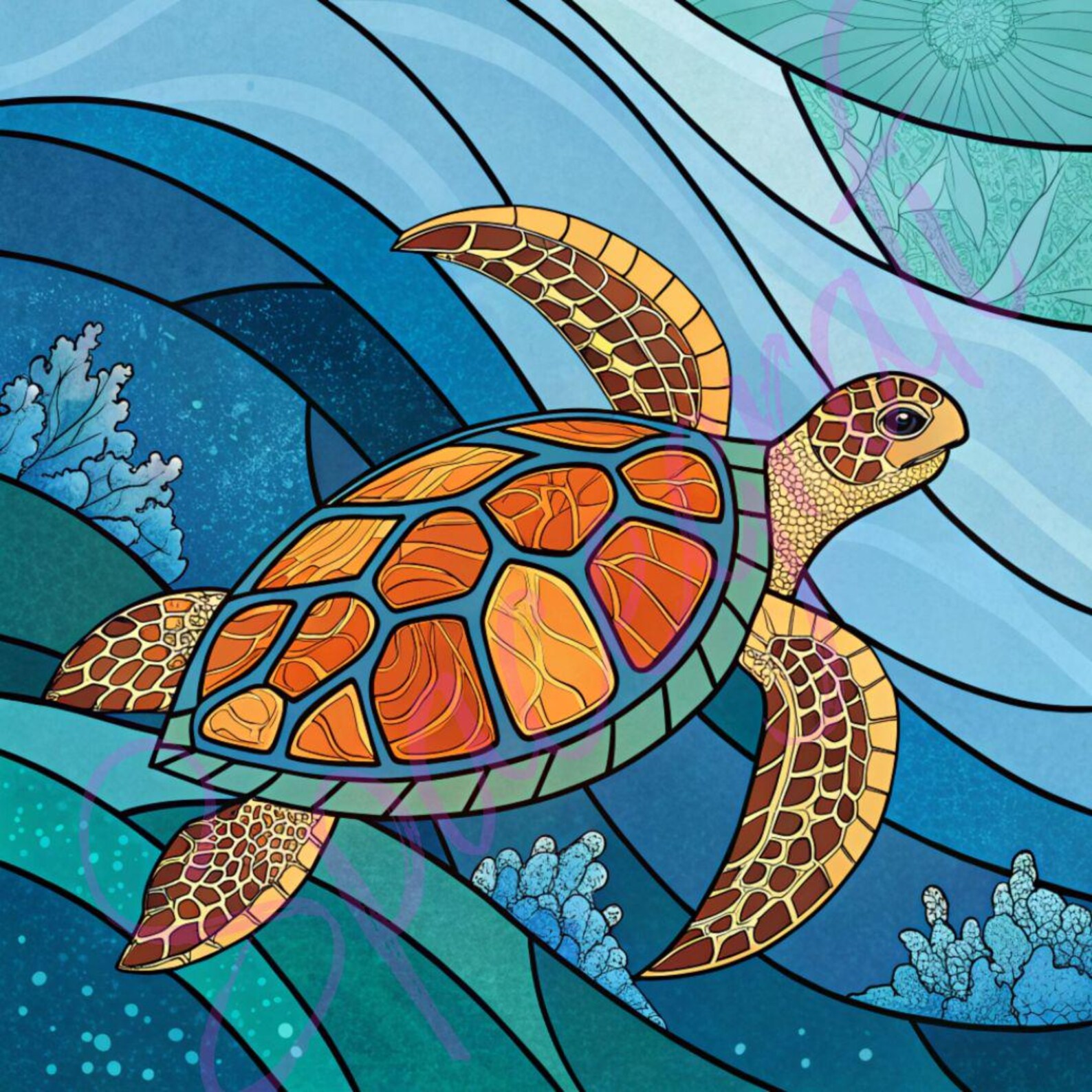 25 Stained Glass Sea Turtle Bundle PNG - High Resolution Big Stained ...