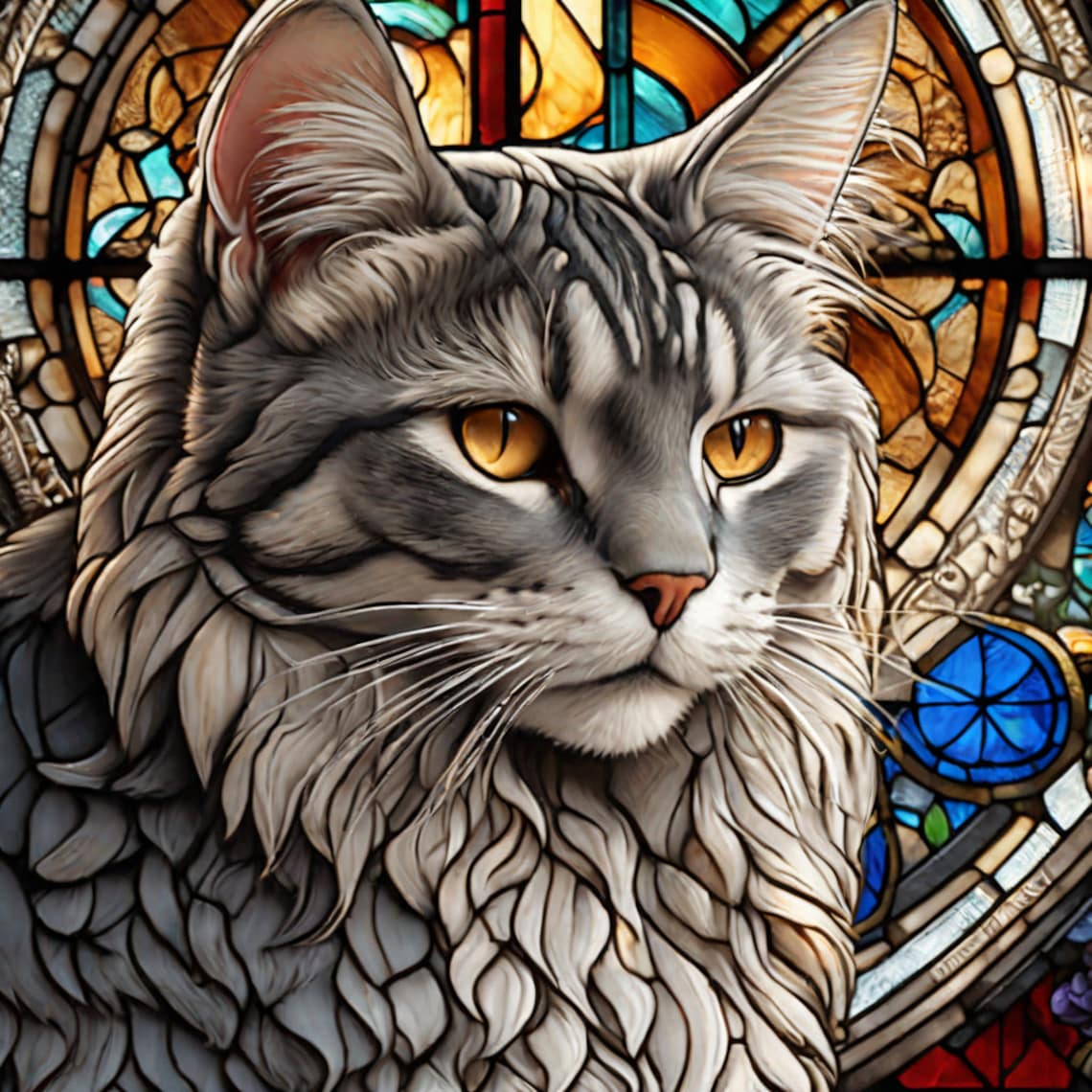 200 Stained Glass Cats Bundle PNG High Resolution Big Stained Wall Art ...