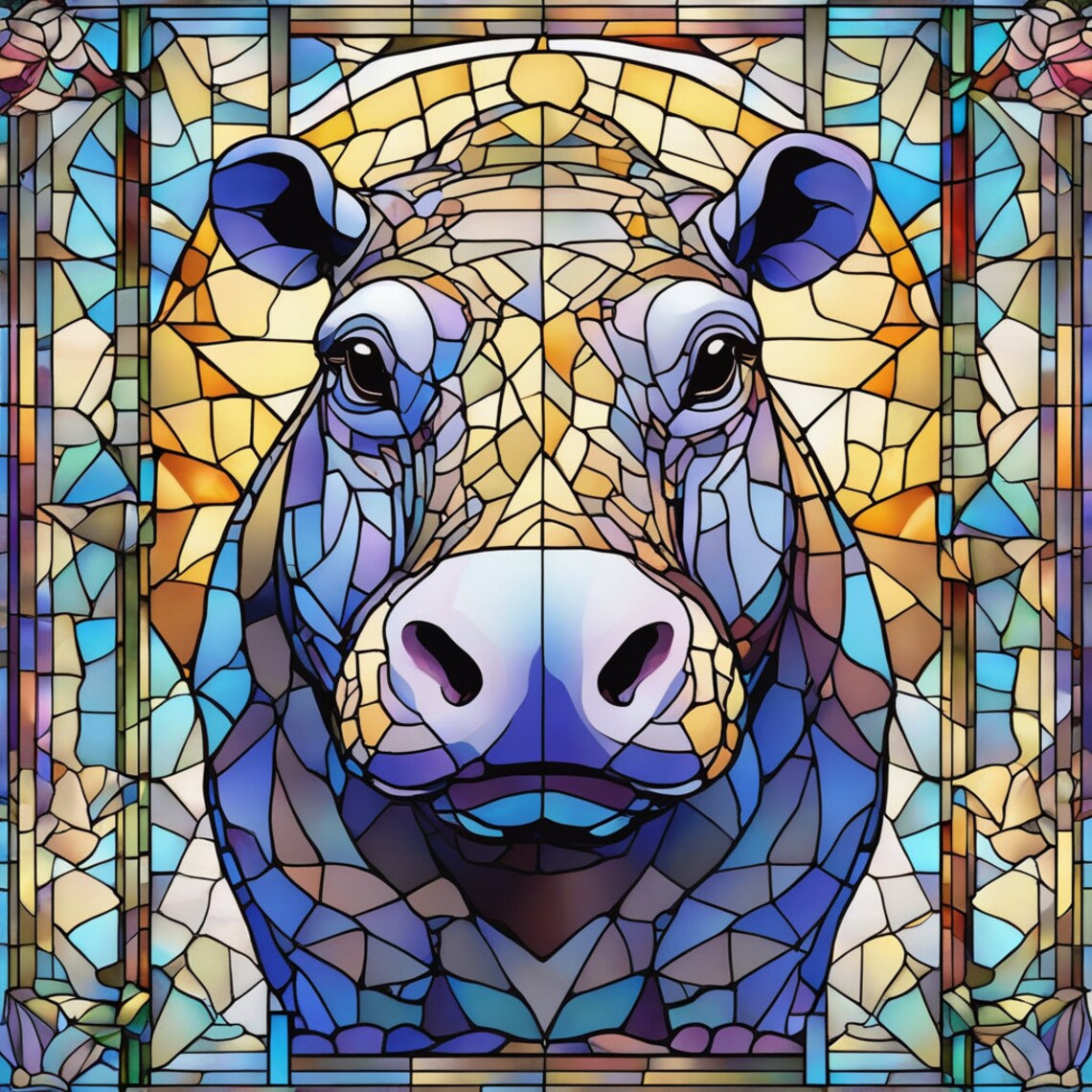 50 Stained Glass Hippos Bundle PNG High Resolution Big Stained Wall Art ...