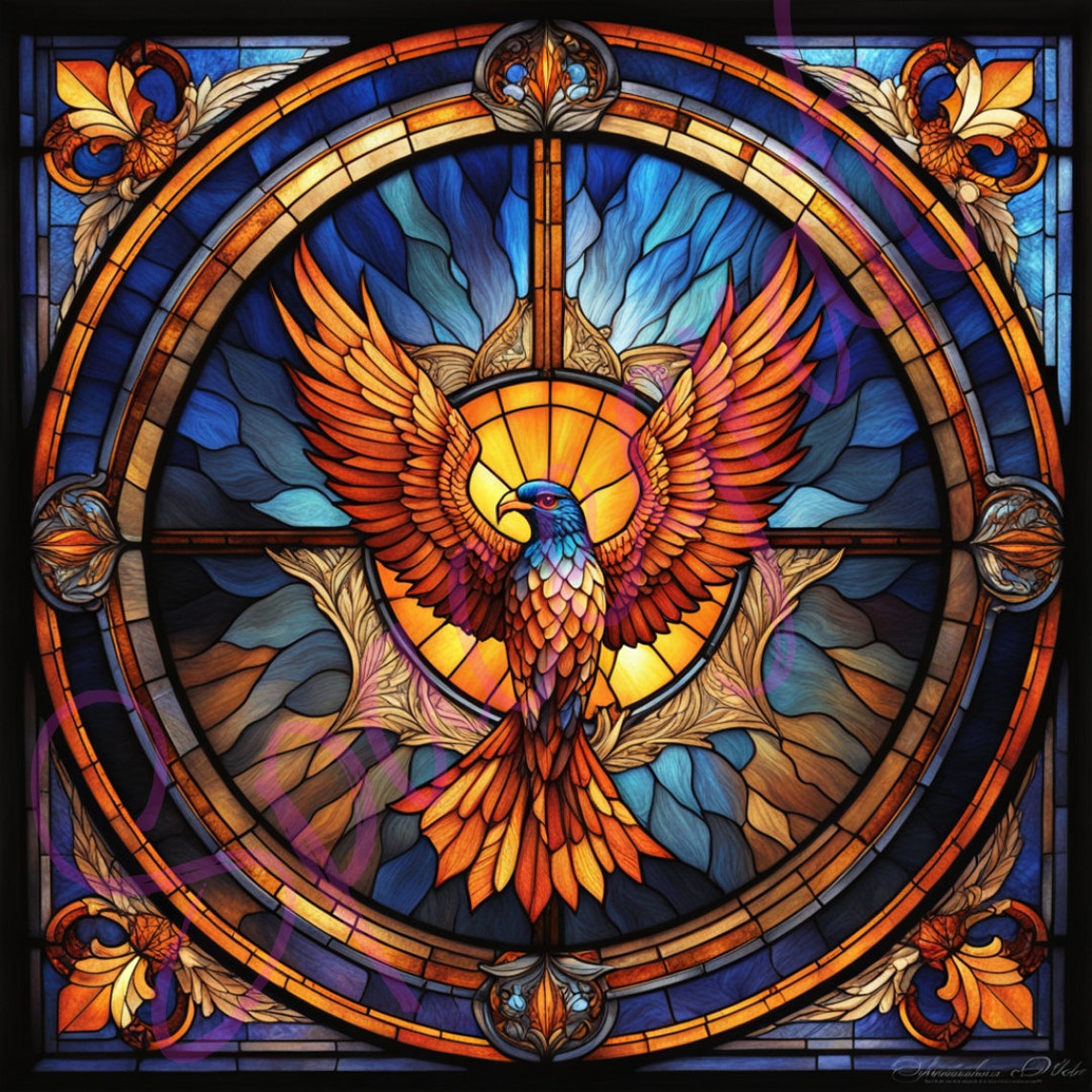 50 Stained Glass Phoenix Bundle PNG High Resolution Big Stained Wall ...