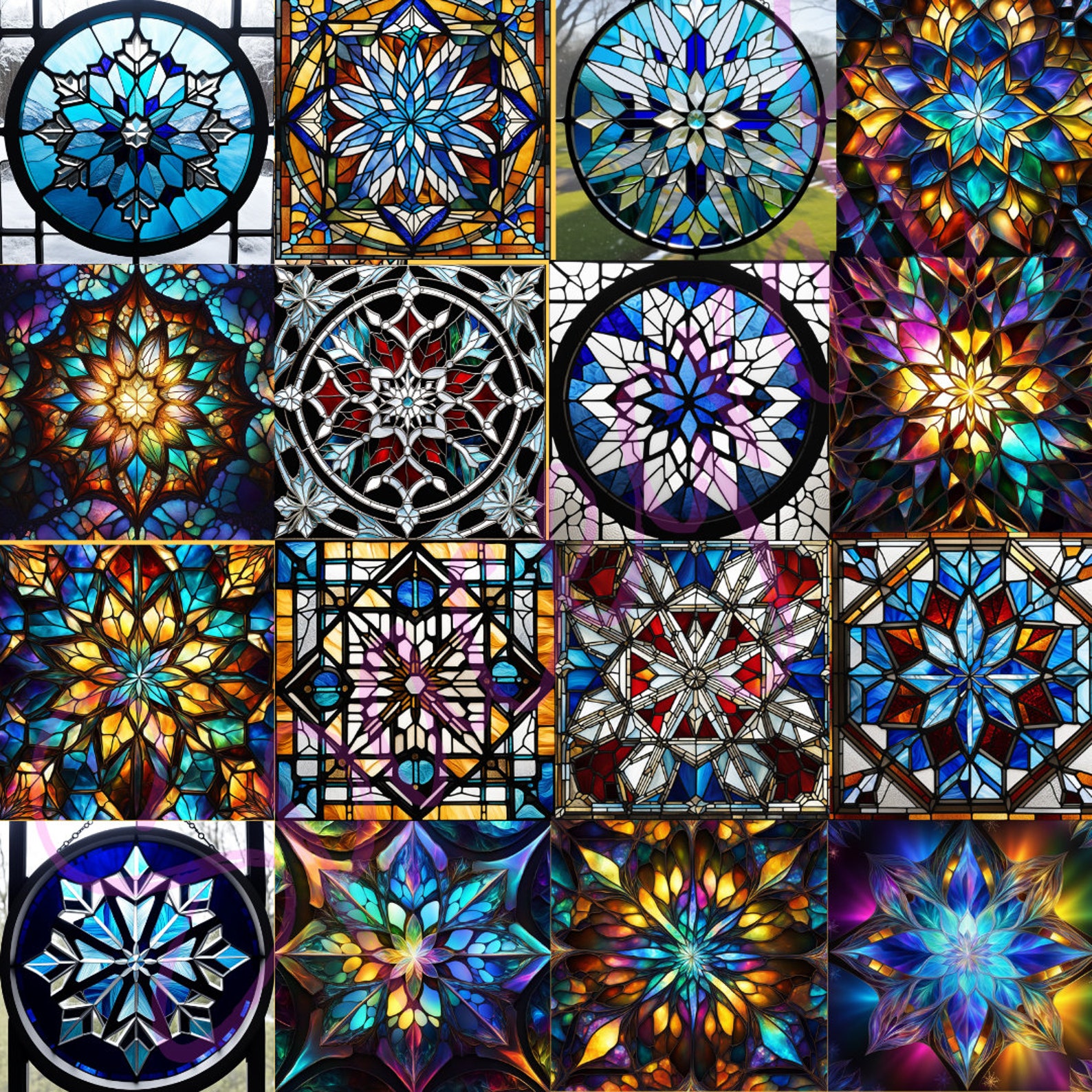 25 Stained Glass Snowflake Bundle PNG - High Resolution Big Stained ...