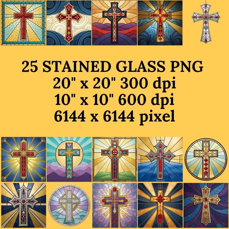 25 Stained Glass Cross of Jesus Bundle PNG High Resolution Big Stained ...