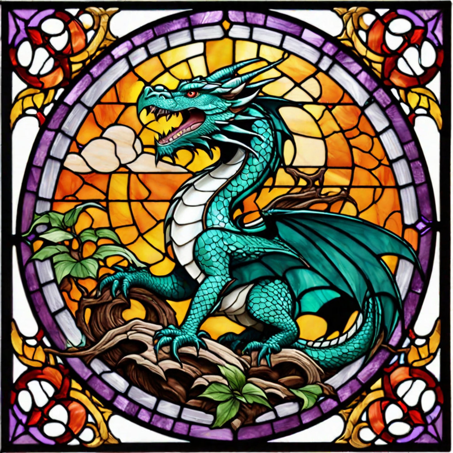 50 Stained Glass Dragons Bundle PNG - High Resolution Big Stained Wall ...