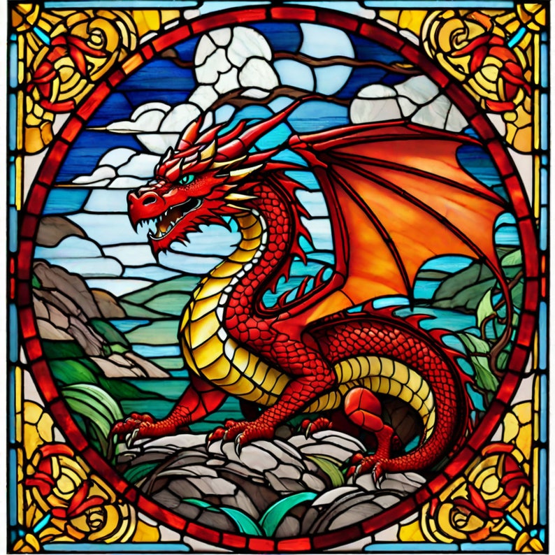 50 Stained Glass Dragons Bundle PNG - High Resolution Big Stained Wall ...