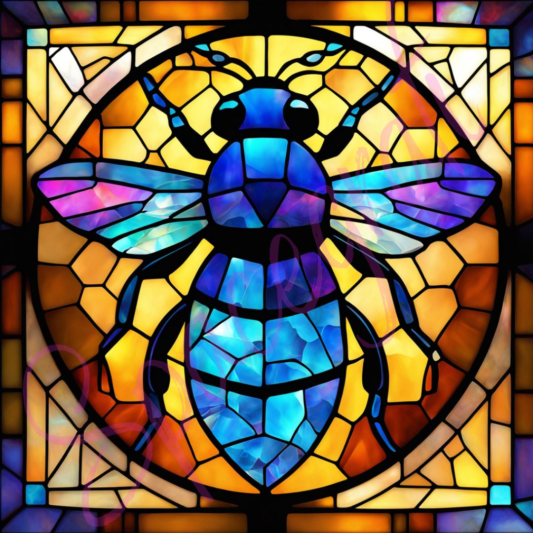 25 Stained Glass Bee Bundle PNG - High Resolution Big Stained Wall Art ...