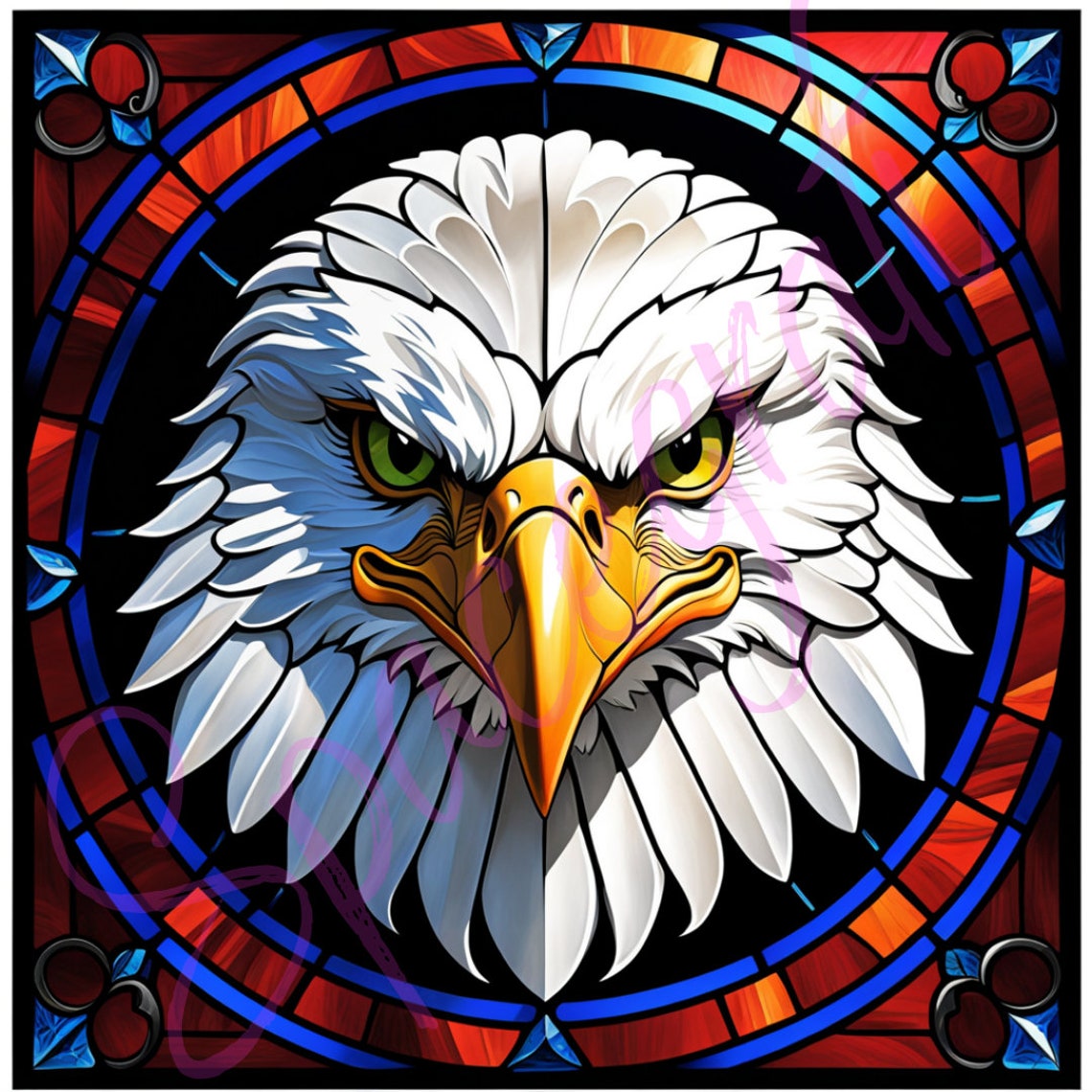 25 Stained Glass Eagle Bundle PNG - High Resolution Big Stained Wall Art Bundle - Glass Paint ...
