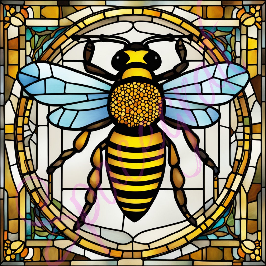 25 Stained Glass Bee Bundle PNG High Resolution Big Stained Wall Art ...