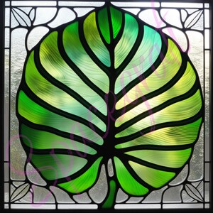25 Stained Glass Monstera Bundle PNG - High Resolution Big Stained Wall ...