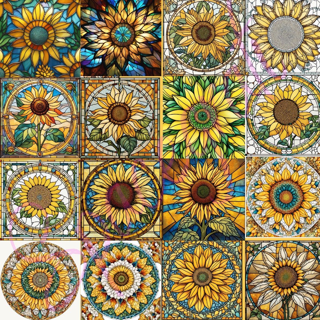 50 Stained Glass Sunflower Bundle PNG - High Resolution Big Stained ...