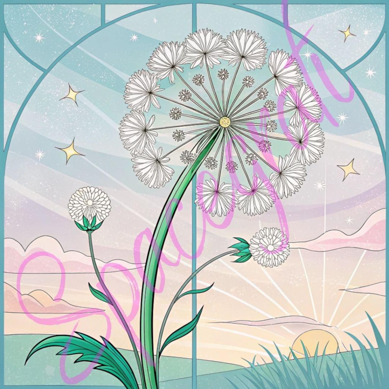 25 Stained Glass Dandelion Bundle PNG - High Resolution Big Stained ...