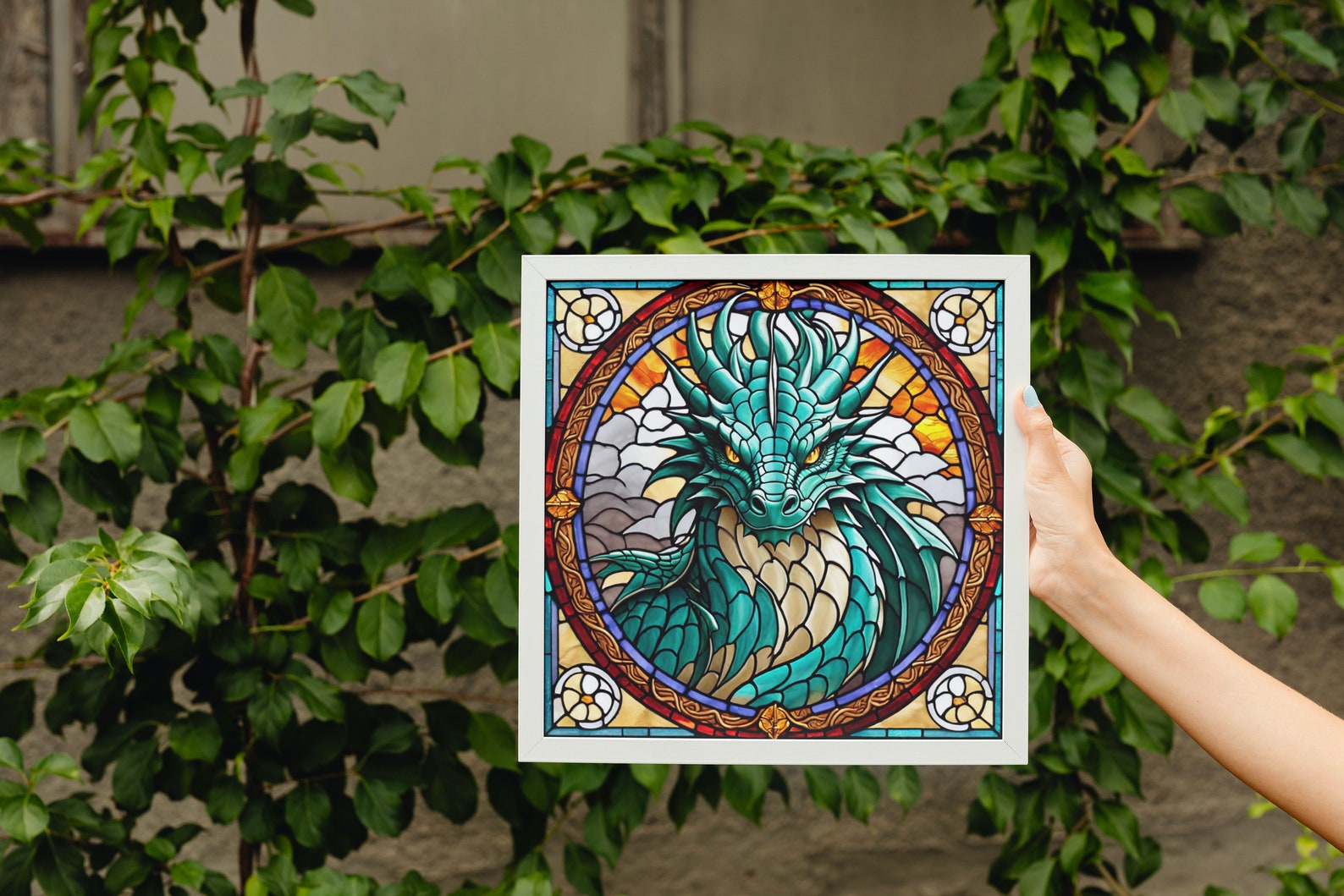 50 Stained Glass Dragons Bundle PNG High Resolution Big Stained Wall ...