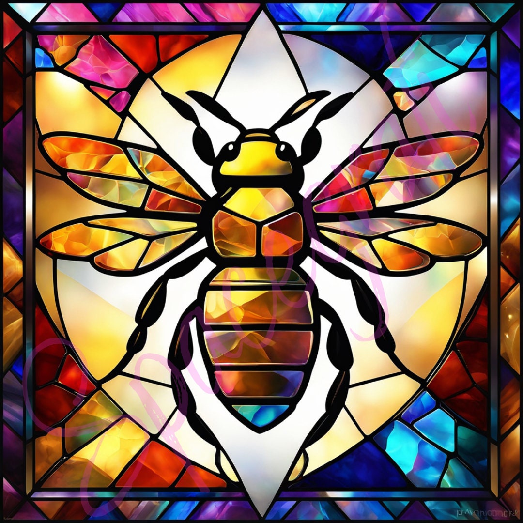25 Stained Glass Bee Bundle PNG - High Resolution Big Stained Wall Art ...