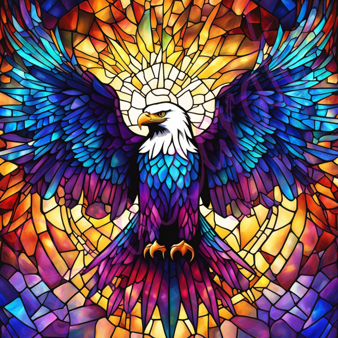25 Stained Glass Eagle Bundle PNG - High Resolution Big Stained Wall Art Bundle - Glass Paint ...