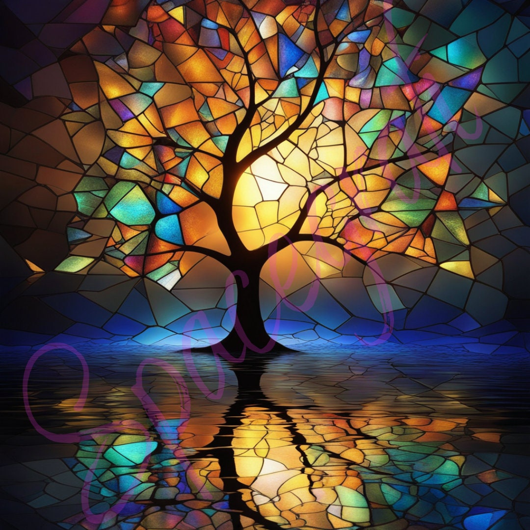 50 Stained Glass Tree Bundle PNG - High Resolution Big Stained Wall Art ...
