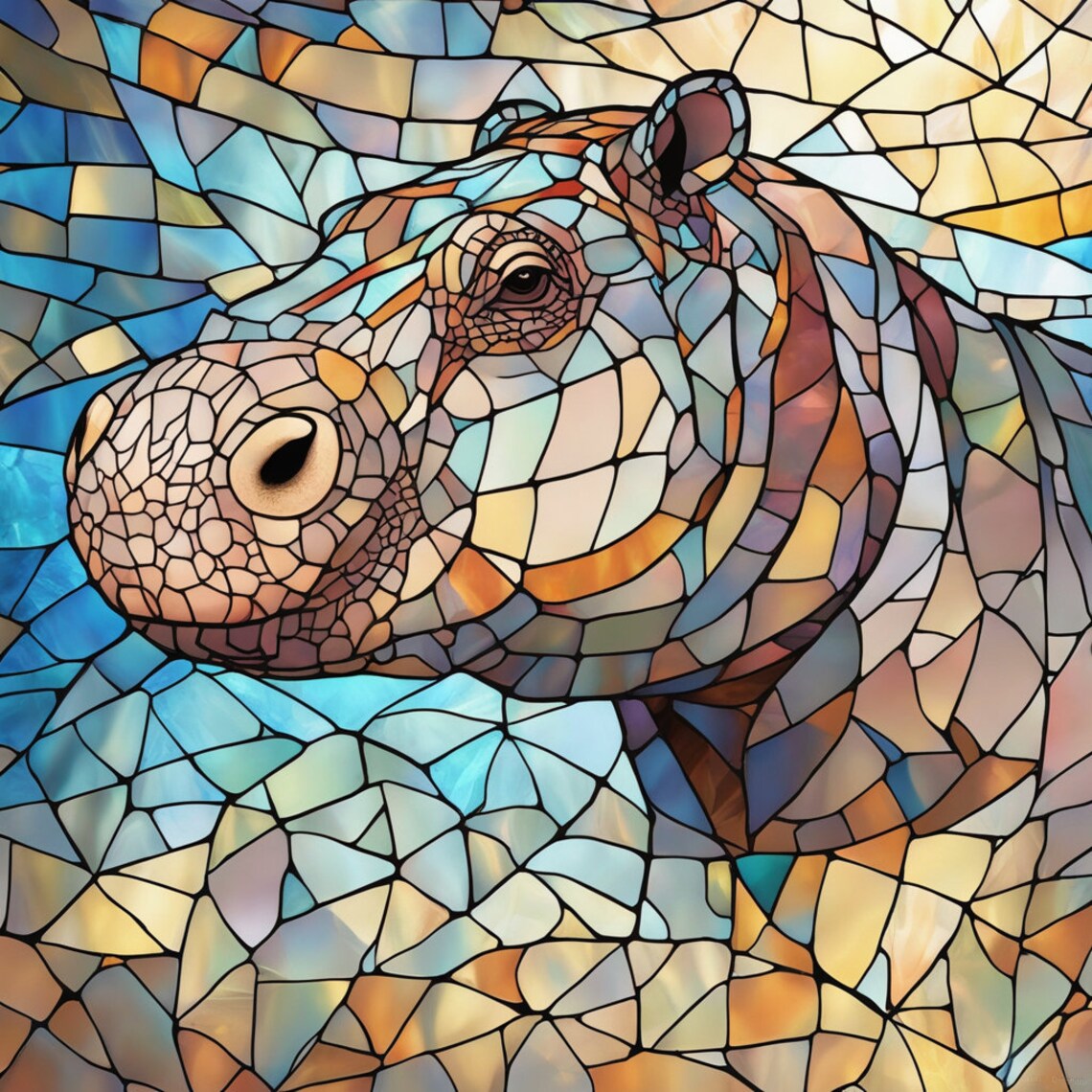 50 Stained Glass Hippos Bundle PNG High Resolution Big Stained Wall Art ...