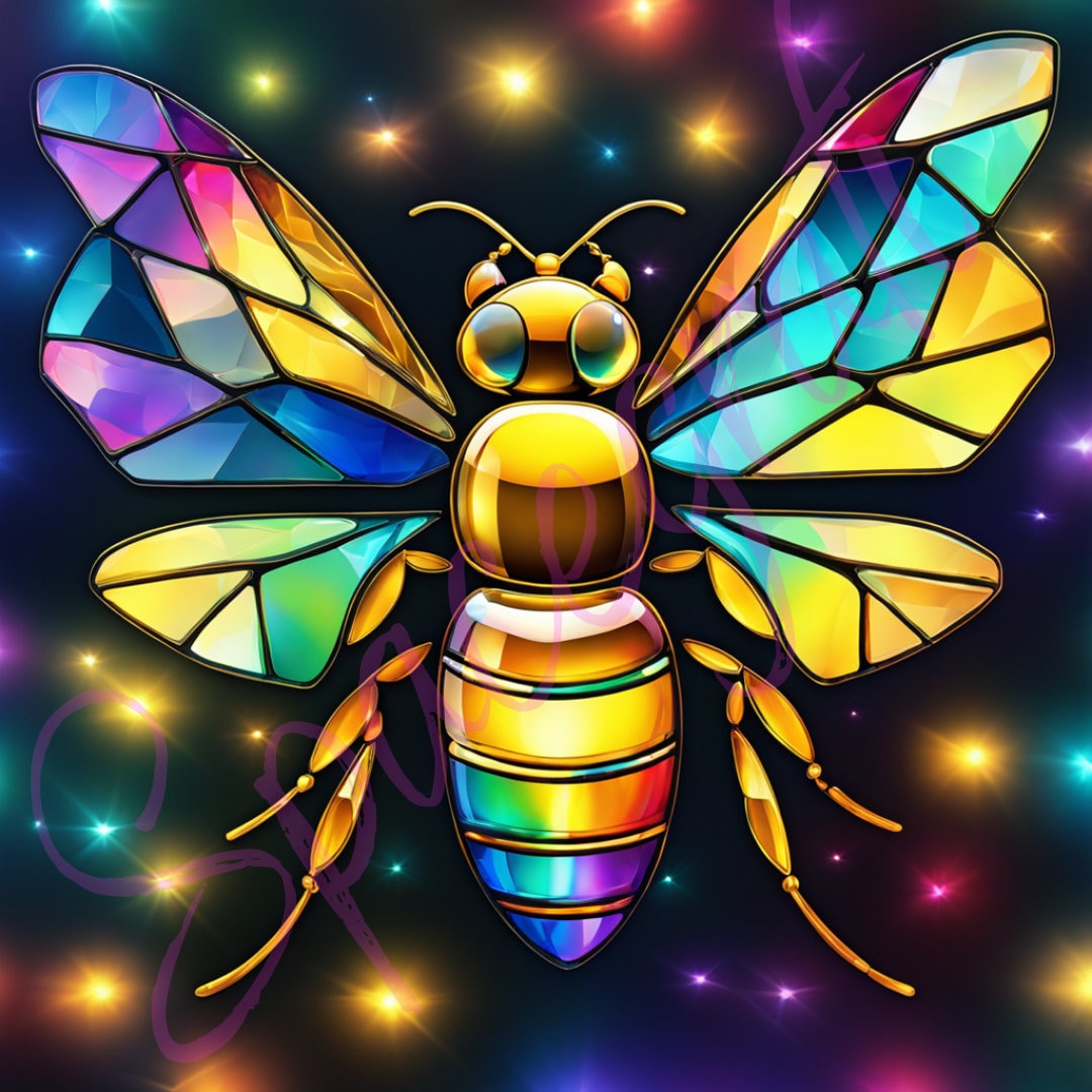 25 Stained Glass Bee Bundle PNG - High Resolution Big Stained Wall Art ...