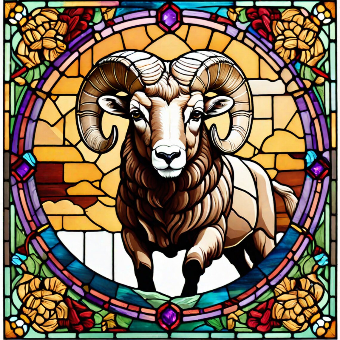 50 Stained Glass Rams Bundle PNG High Resolution Big Stained Wall Art ...