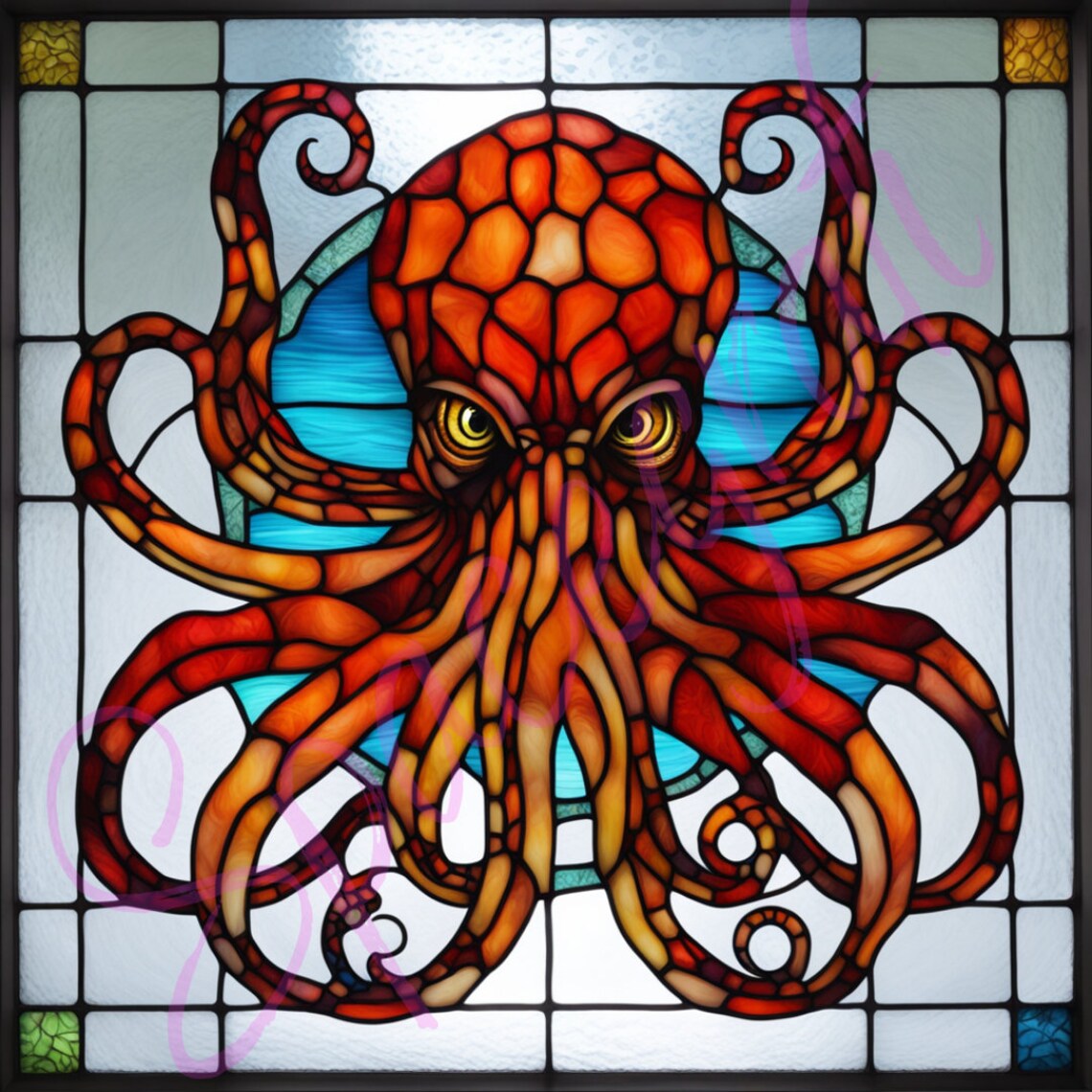 50 Stained Glass Octopus Bundle PNG High Resolution Big Stained Wall ...