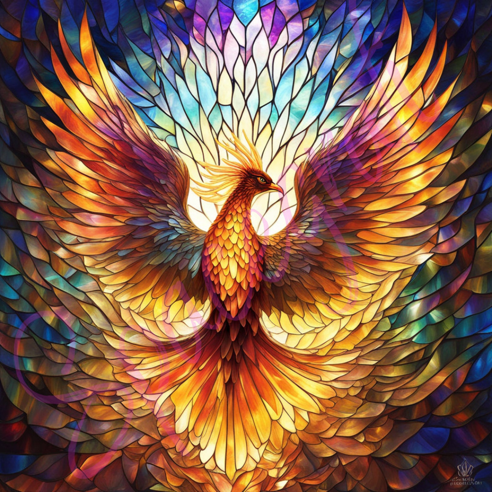 50 Stained Glass Phoenix Bundle PNG - High Resolution Big Stained Wall ...