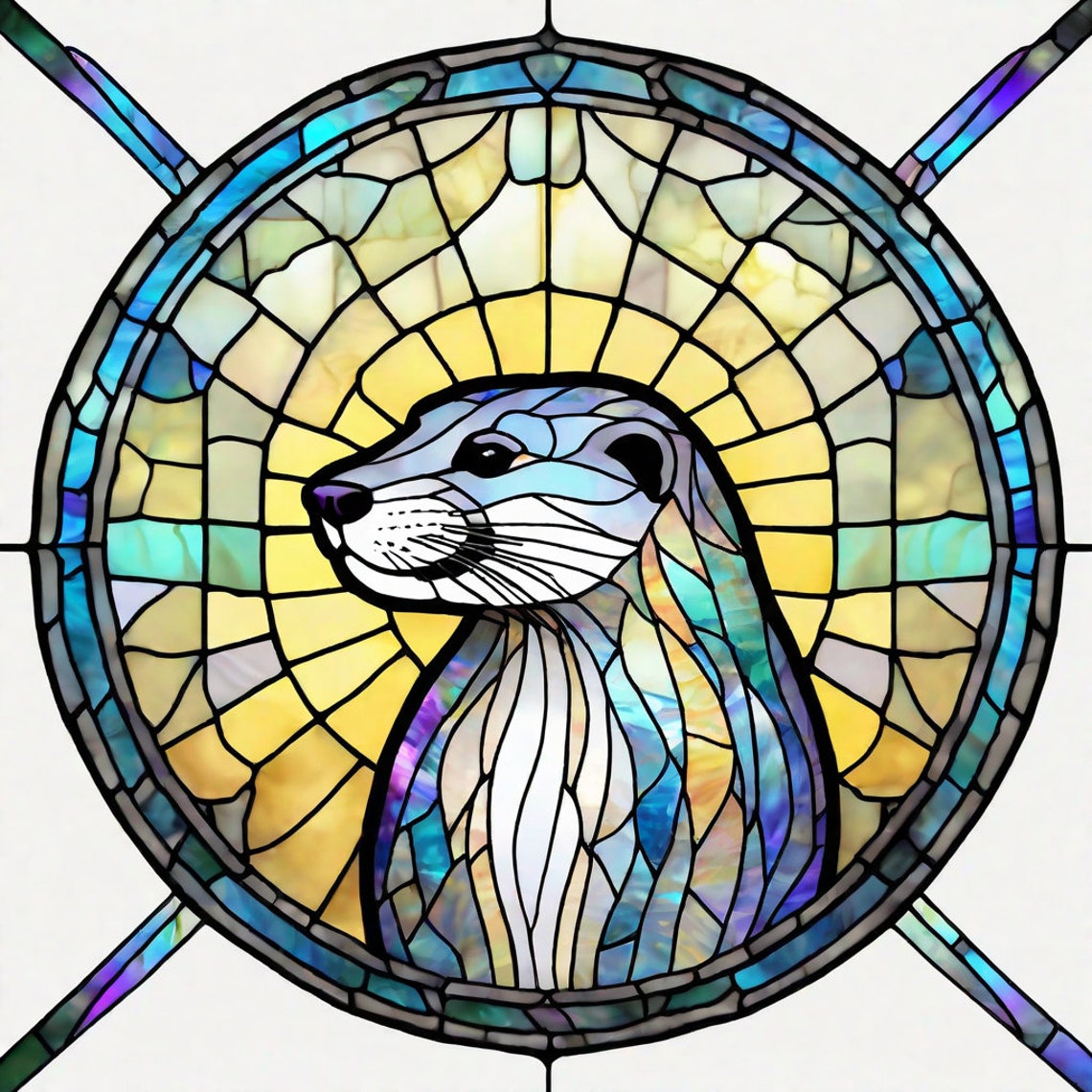 50 Stained Glass Otter Bundle PNG High Resolution Big Stained Wall Art ...