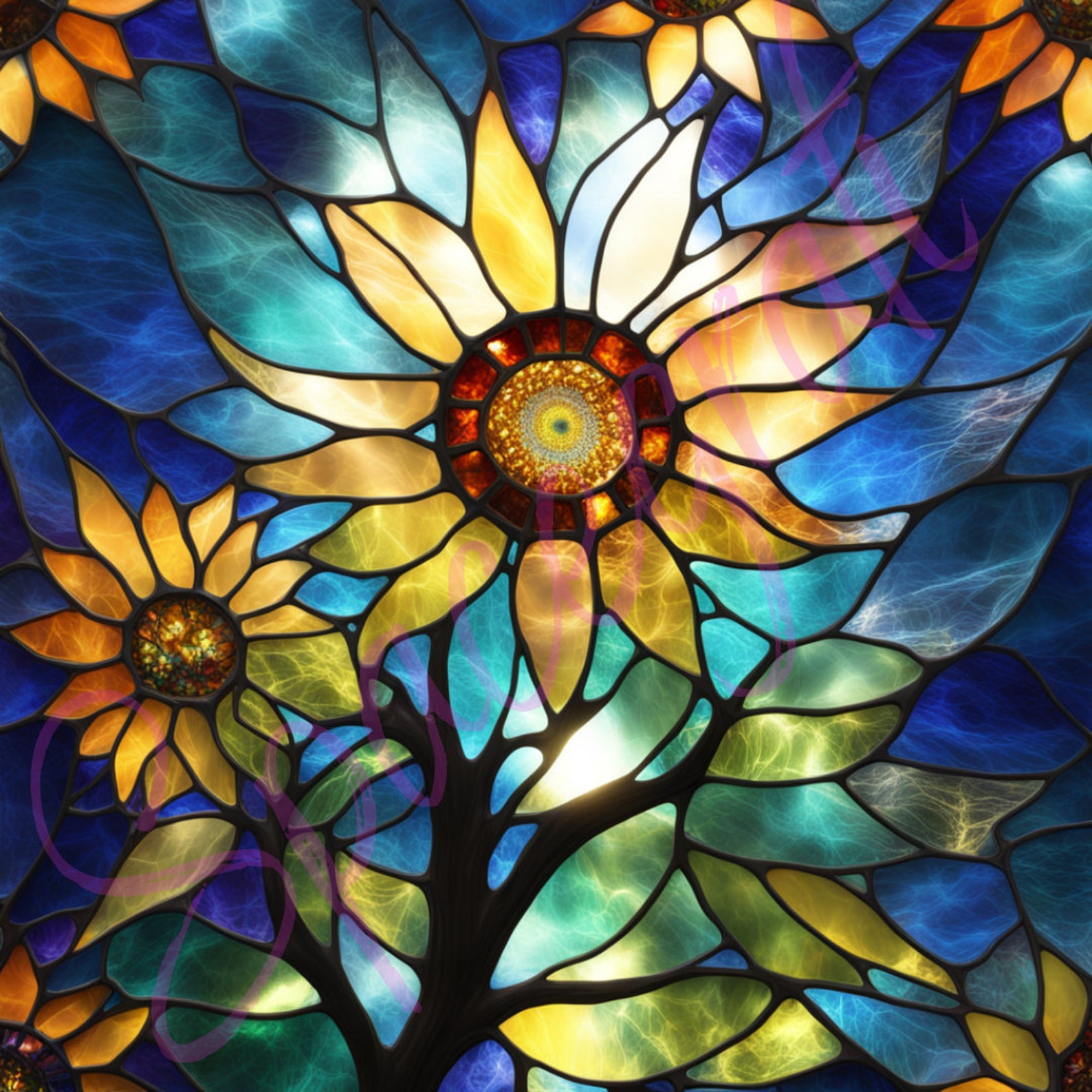 50 Stained Glass Sunflower Bundle PNG - High Resolution Big Stained ...