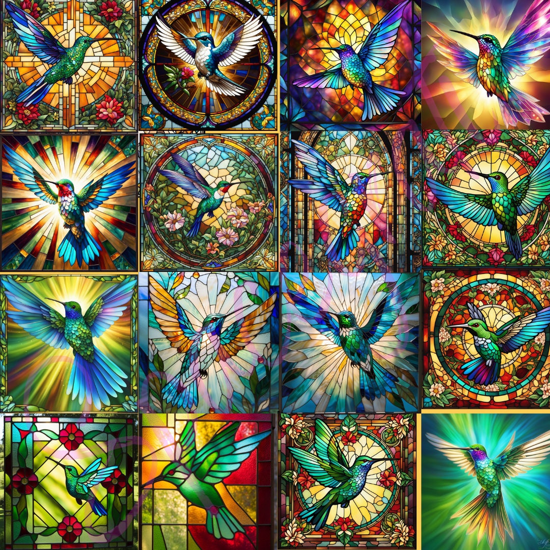 50 Stained Glass Hummingbird Bundle PNG High Resolution Big Stained ...