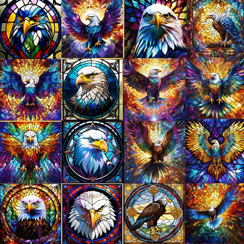 25 Stained Glass Eagle Bundle PNG - High Resolution Big Stained Wall ...