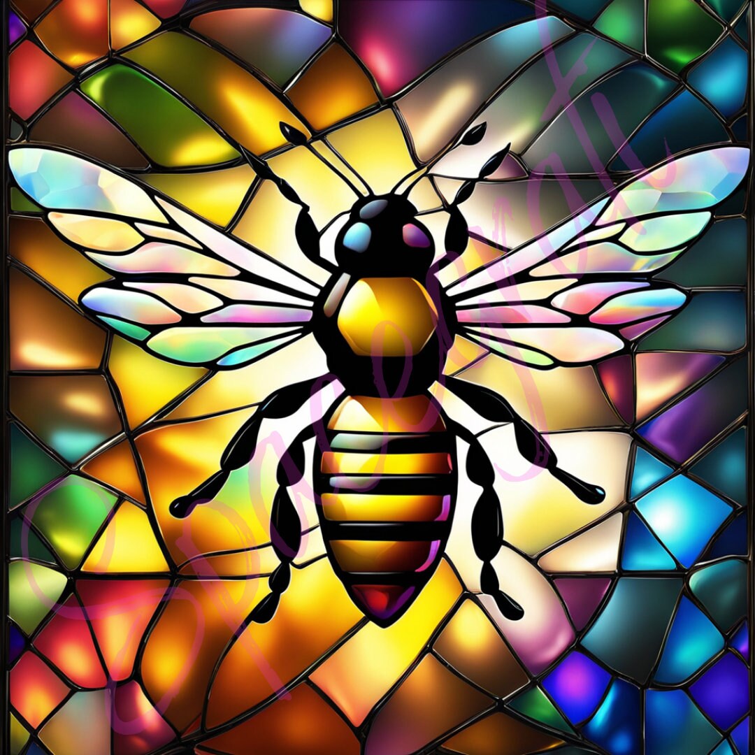 25 Stained Glass Bee Bundle PNG - High Resolution Big Stained Wall Art ...
