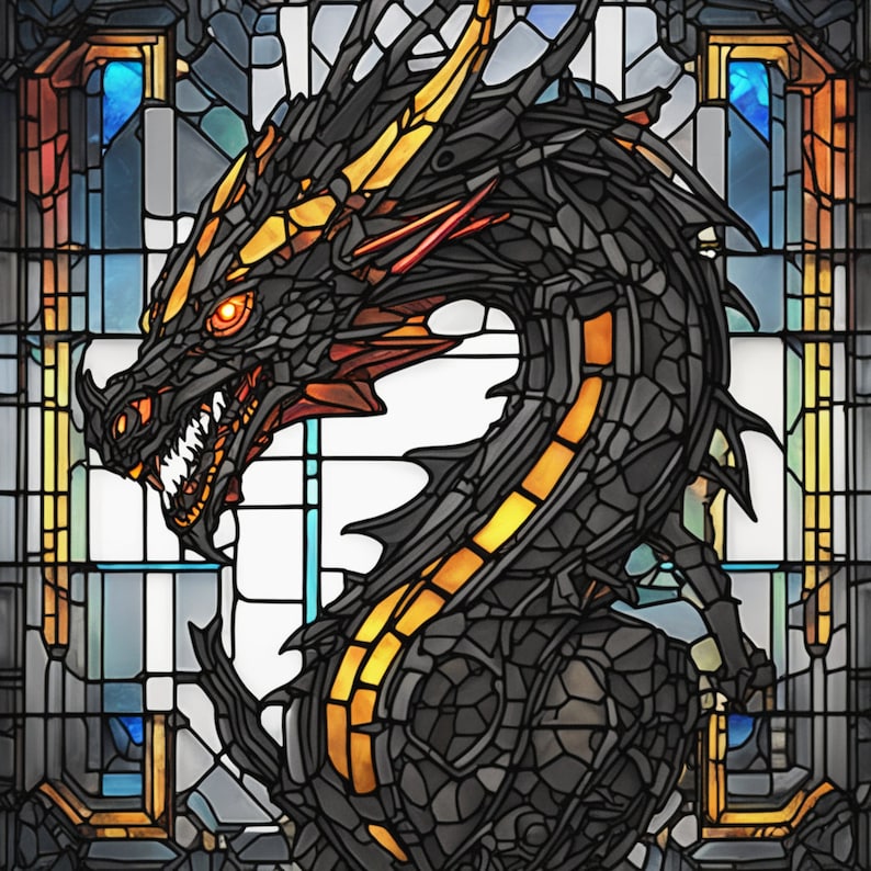 50 Stained Glass Dragons Bundle PNG - High Resolution Big Stained Wall ...