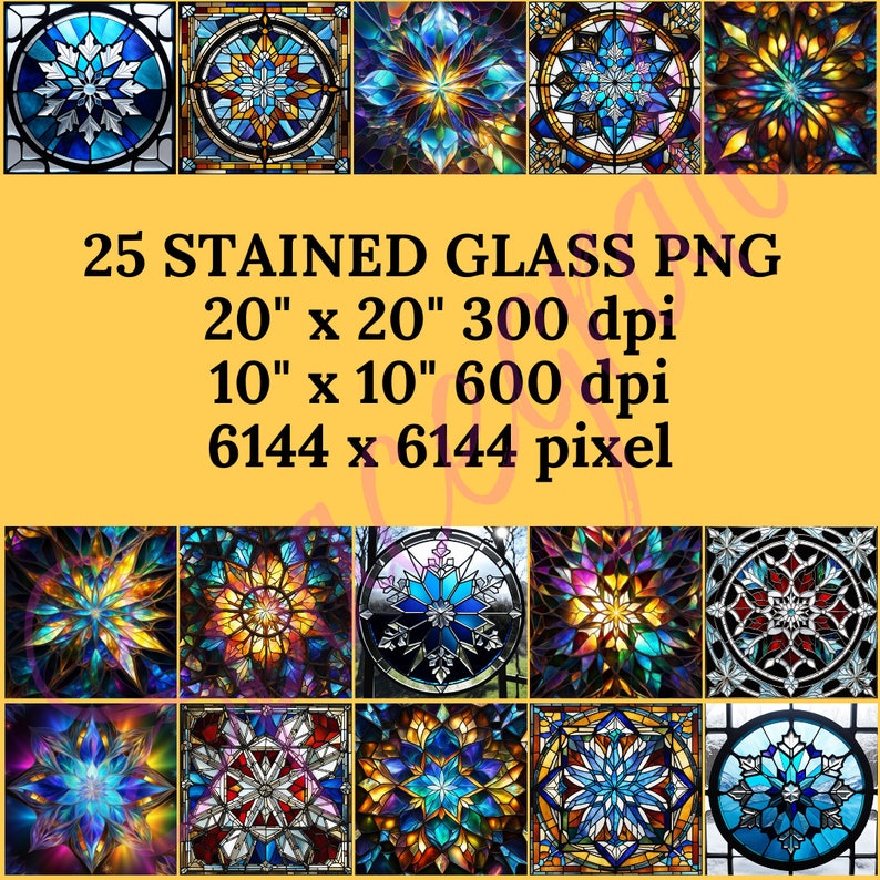 25 Stained Glass Snowflake Bundle PNG - High Resolution Big Stained ...