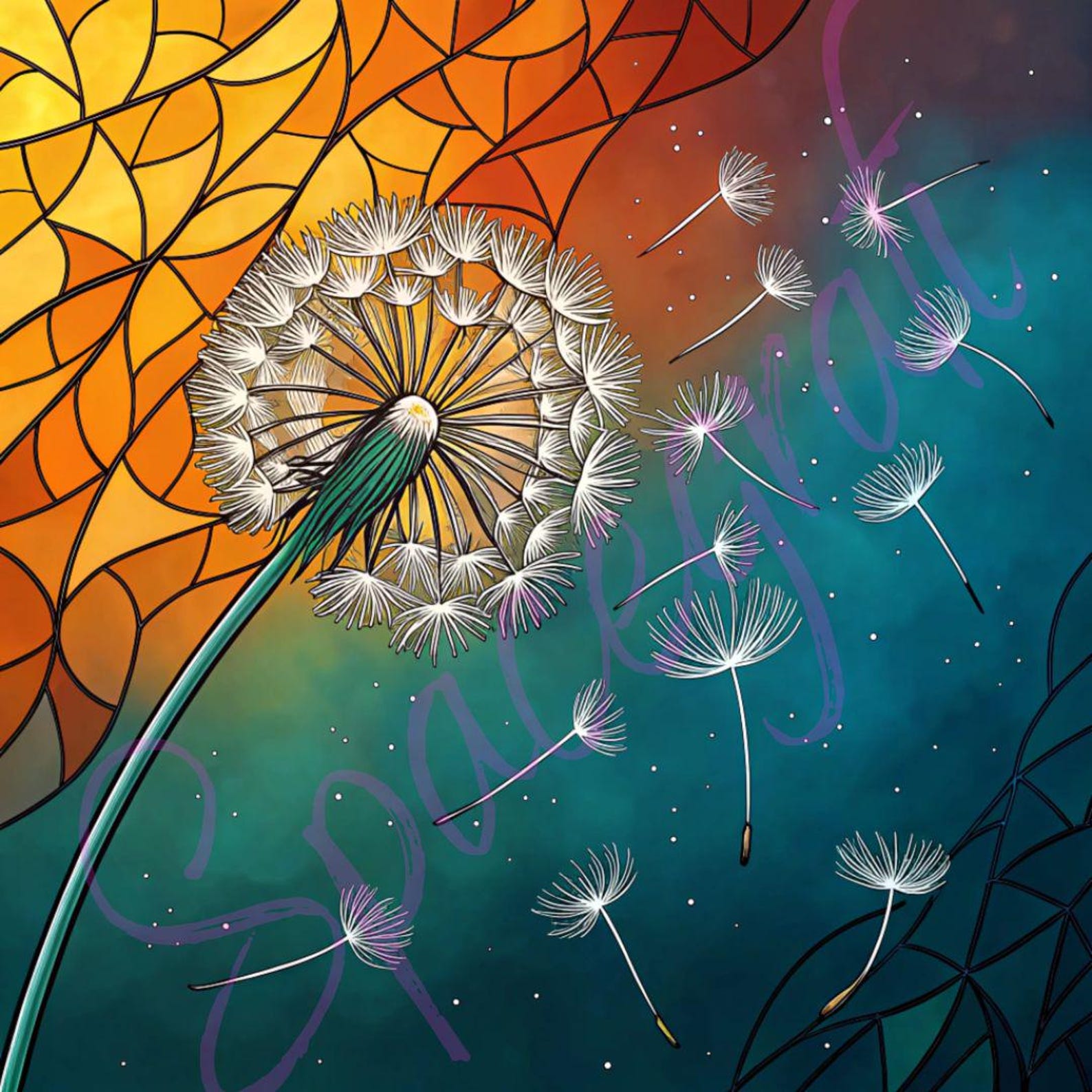 25 Stained Glass Dandelion Bundle PNG High Resolution Big Stained Wall ...