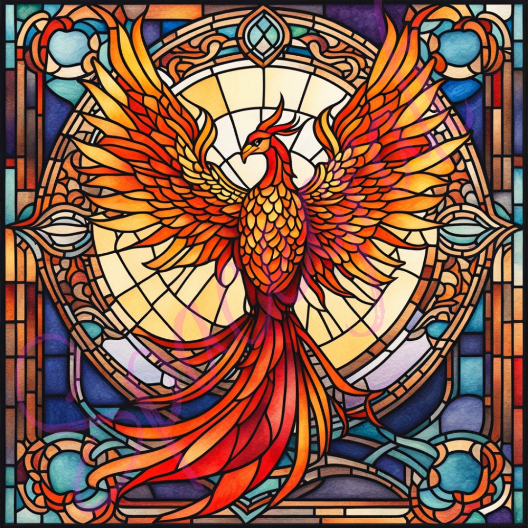 50 Stained Glass Phoenix Bundle PNG High Resolution Big Stained Wall ...
