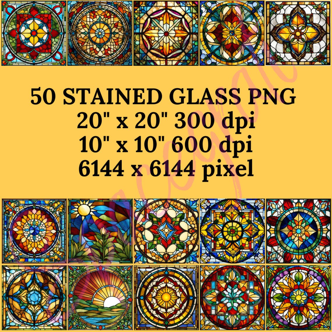 50 Stained Glass Suncatcher Bundle PNG - High Resolution Big Stained ...