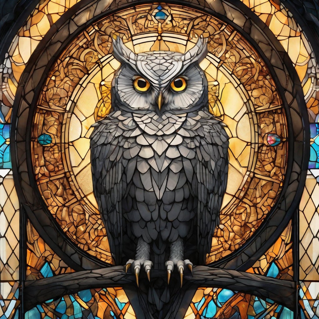 50 Stained Glass Owls Bundle PNG - High Resolution Big Stained Wall Art ...