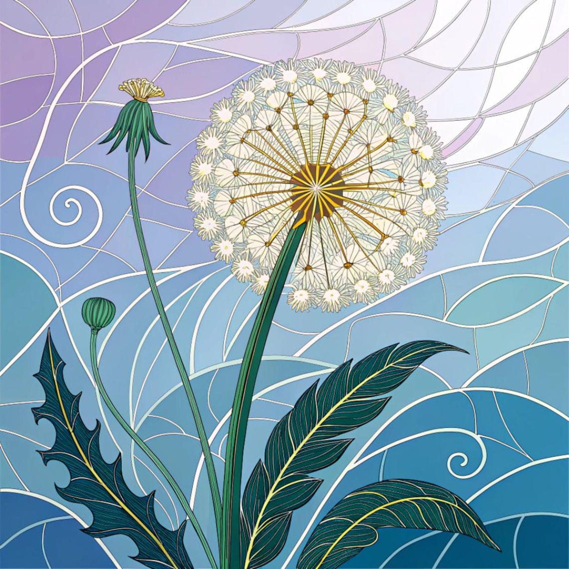 25 Stained Glass Dandelion Bundle PNG High Resolution Big Stained Wall ...