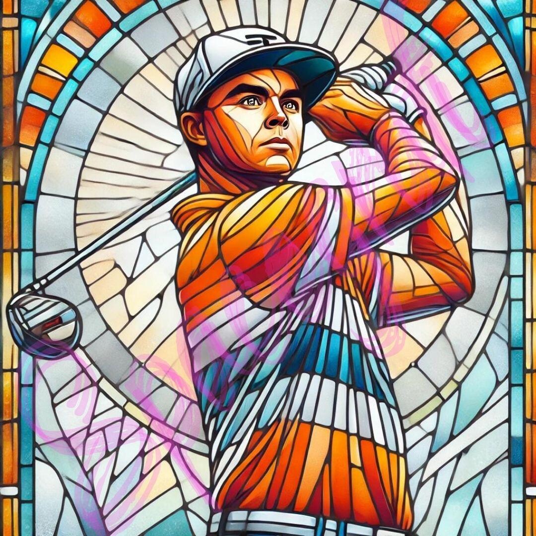 10 PGA Tour Stained Glass Golf Player Bundle PNG - High-resolution Golf ...