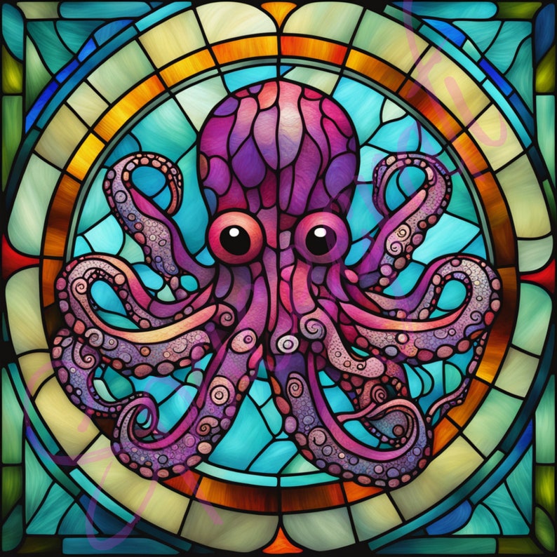 50 Stained Glass Octopus Bundle PNG - High Resolution Big Stained Wall ...