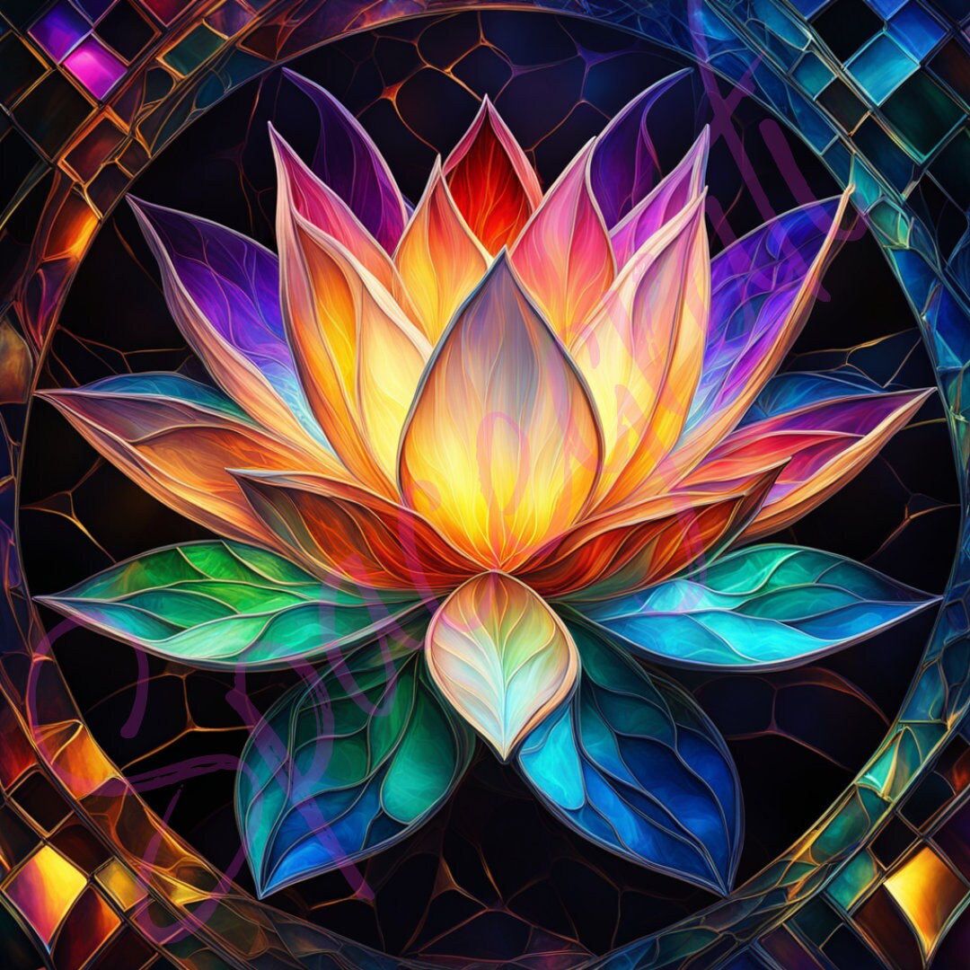 25 Stained Glass Lotus Bundle PNG High Resolution Big Stained Wall Art ...