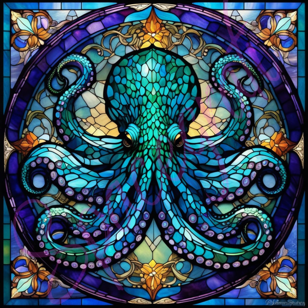 50 Stained Glass Octopus Bundle PNG - High Resolution Big Stained Wall ...