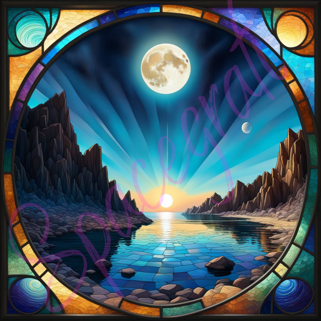 50 Stained Glass Moon Bundle PNG - High Resolution Big Stained Wall Art ...