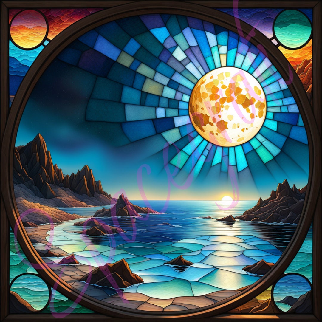 50 Stained Glass Moon Bundle PNG - High Resolution Big Stained Wall Art ...