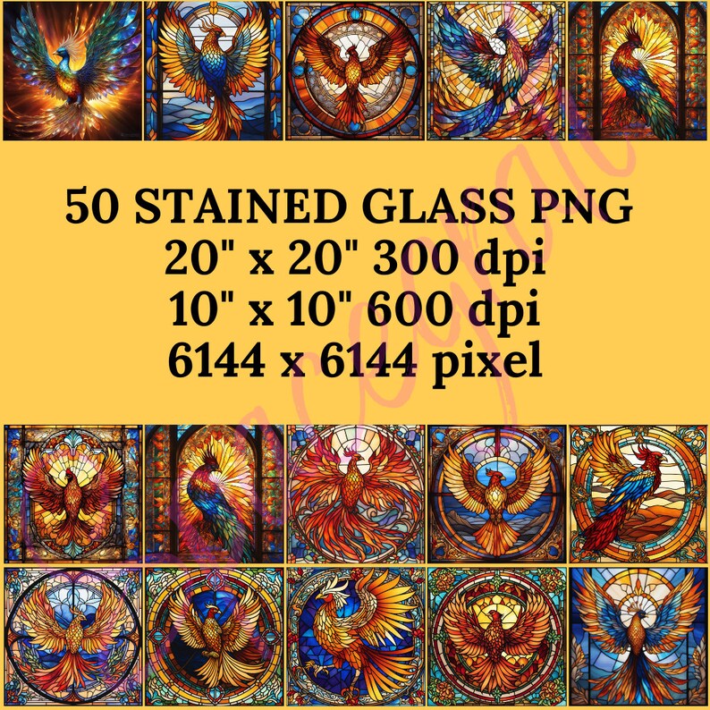 50 Stained Glass Phoenix Bundle PNG - High Resolution Big Stained Wall ...