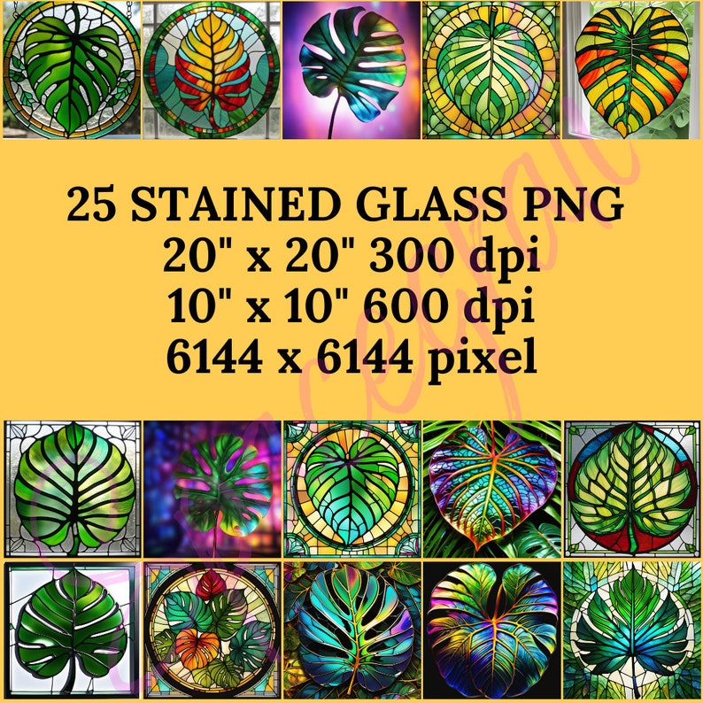 25 Stained Glass Monstera Bundle PNG - High Resolution Big Stained Wall ...