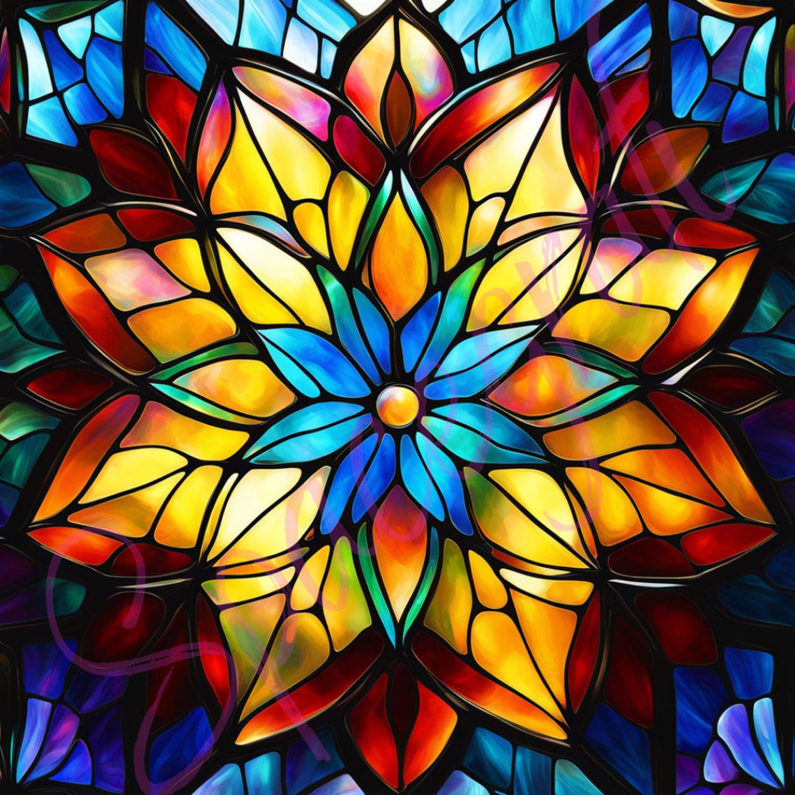 25 Stained Glass Lotus Bundle PNG High Resolution Big Stained Wall Art ...