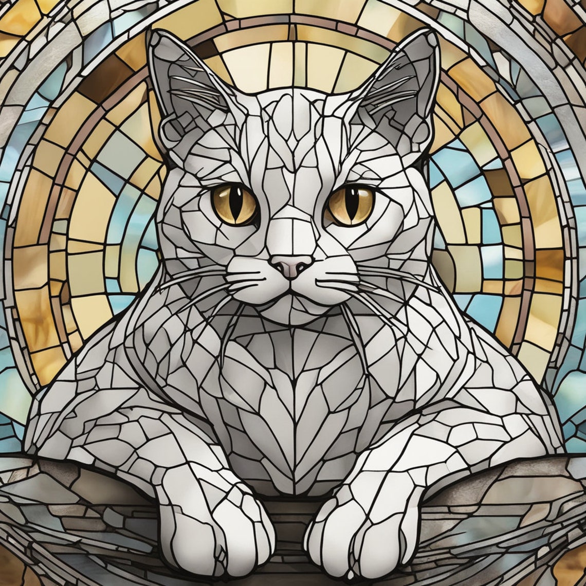 200 Stained Glass Cats Bundle PNG High Resolution Big Stained Wall Art ...