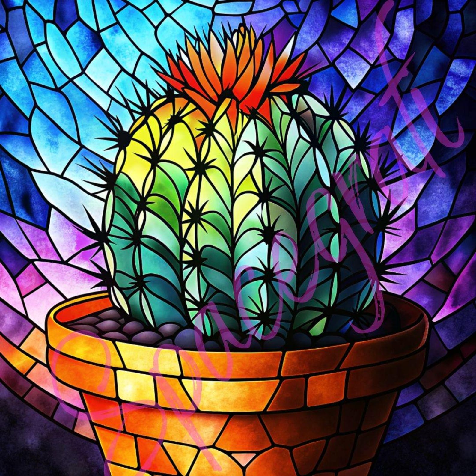 25 Stained Glass Cactus Bundle PNG - High-resolution Wall Art & Decor ...