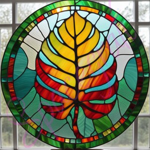 25 Stained Glass Monstera Bundle PNG - High Resolution Big Stained Wall ...