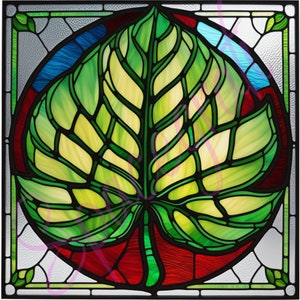 25 Stained Glass Monstera Bundle PNG - High Resolution Big Stained Wall ...