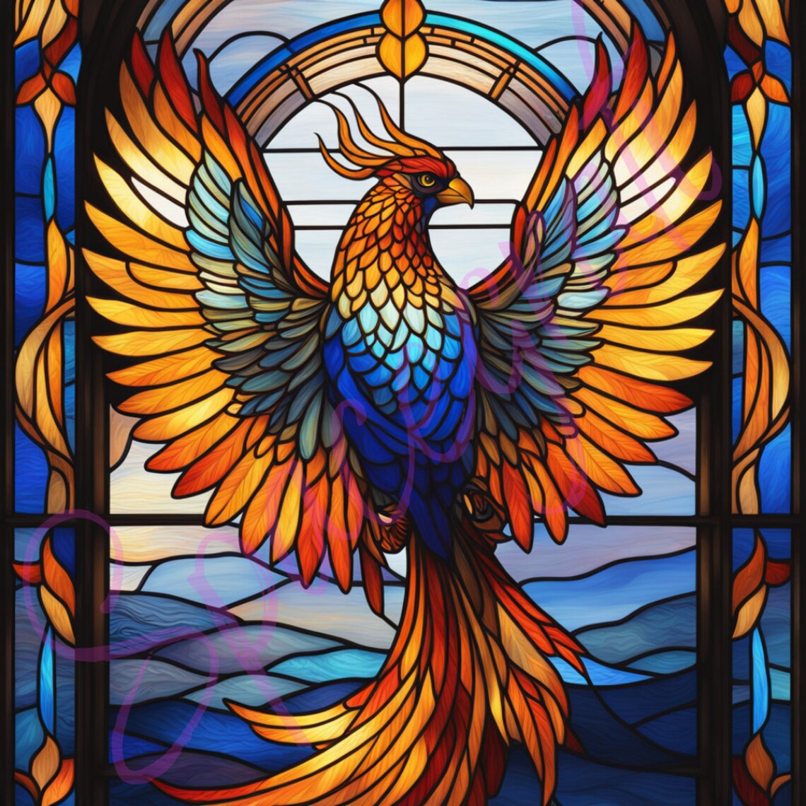 50 Stained Glass Phoenix Bundle PNG High Resolution Big Stained Wall ...